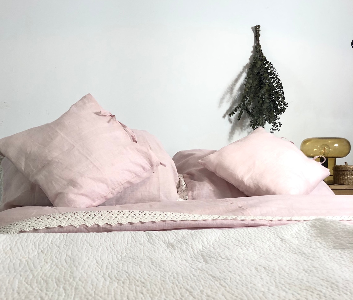 Powder pink bedding set 100% linen duvet cover and pillow - Etsy.de