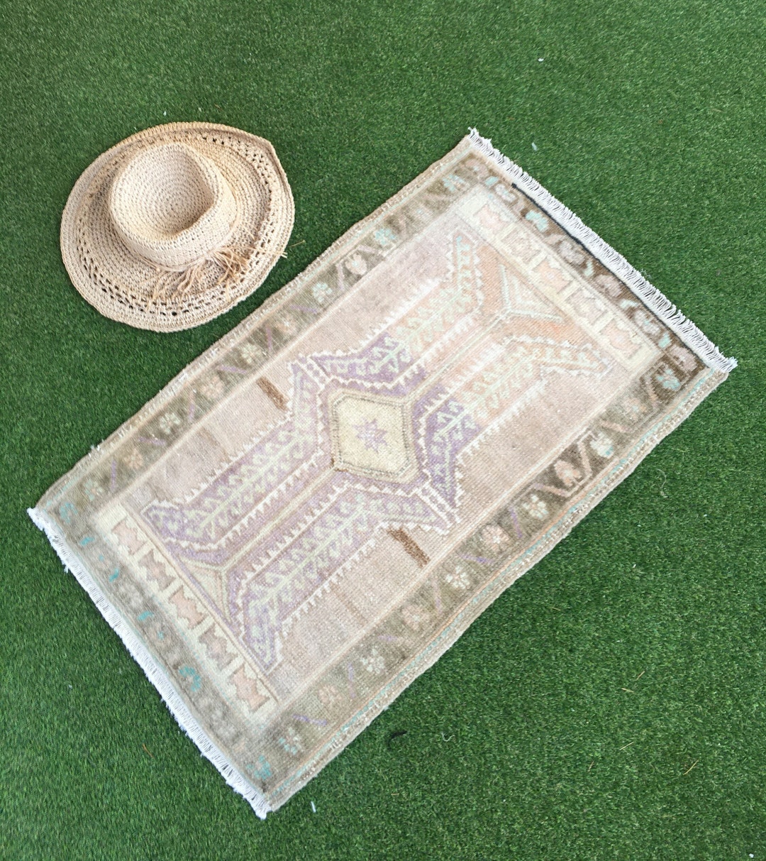 Small Turkish Rug Tan, Taupe and Brown, 1.8x2.8 Ft. Yata AD-1046, Tiny ...