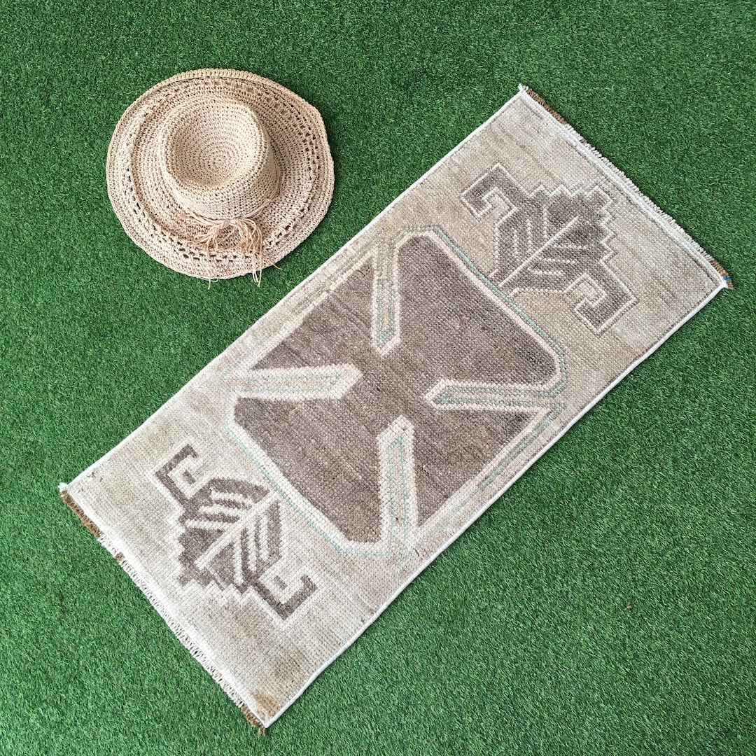 Small Bohemian Rug Beige, Brown, Green, Blue, 1.5x3.2 Ft., Madjida AD ...