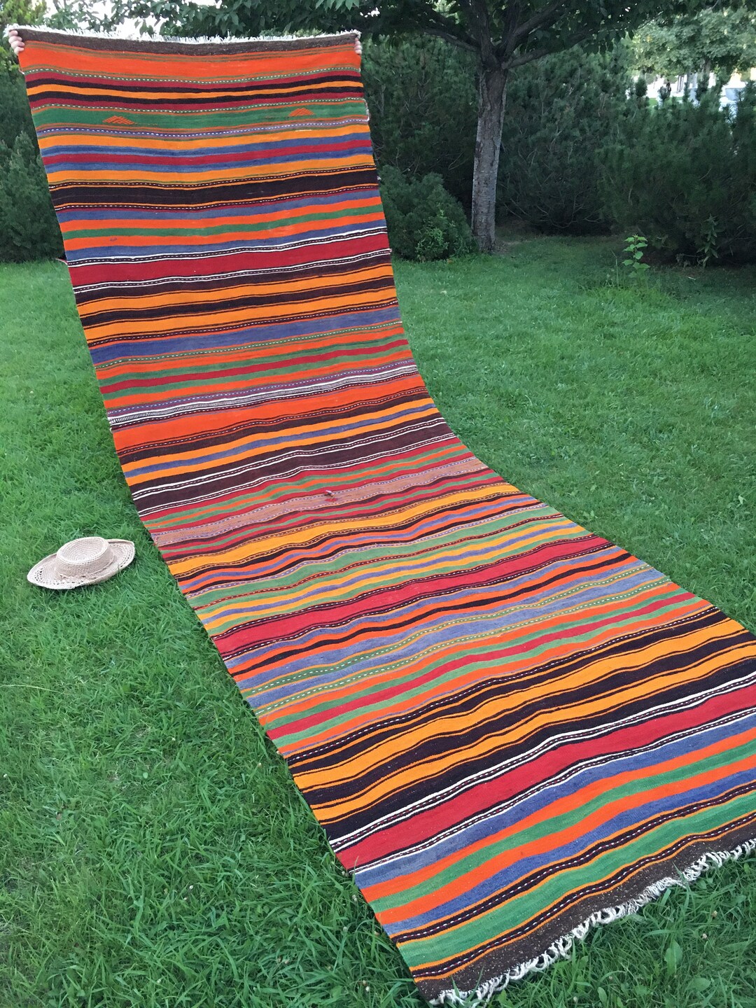 5x14 Rainbow Colored Runner, Vintage Turkish Kilim Rug Runner, Kitchen ...