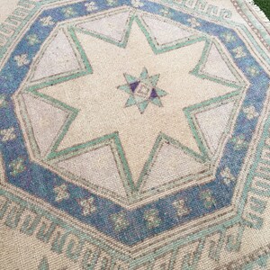 2x2 Small Turkish Rug Brown and Beige on Blue Wool on Wool. 2.6x2.3 Ft ...