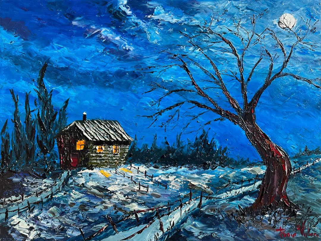 Tuscany Moonlight Painting, Nature Art, Italy, Palette Knife Oil ...