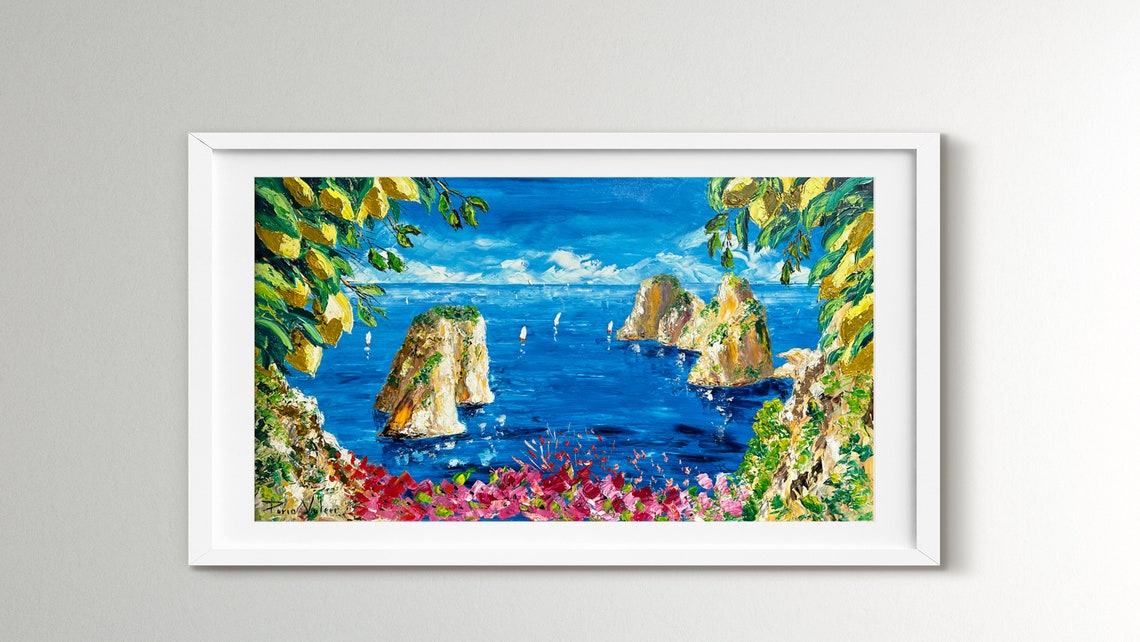 Capri Faraglioni, Amalfi Coast, Positano, Italy, Oil Painting on Canvas ...