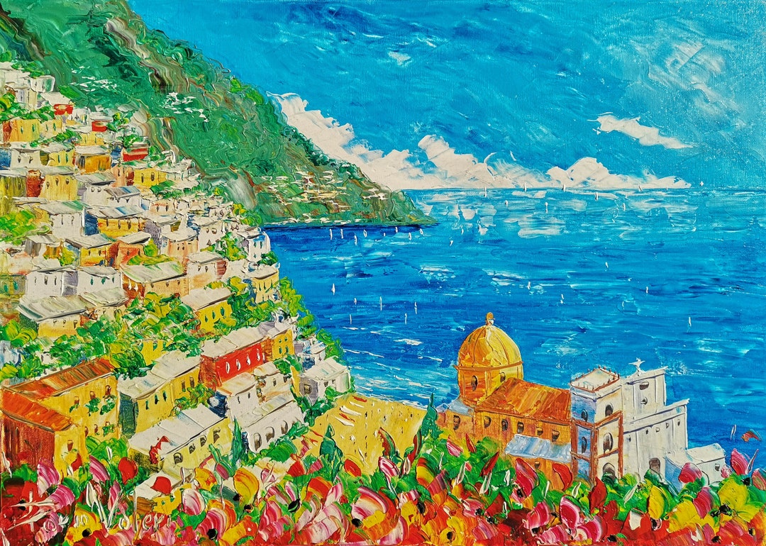 Positano Amalfi Coast Italy, Palette Knife Oil on Canvas Painting on ...