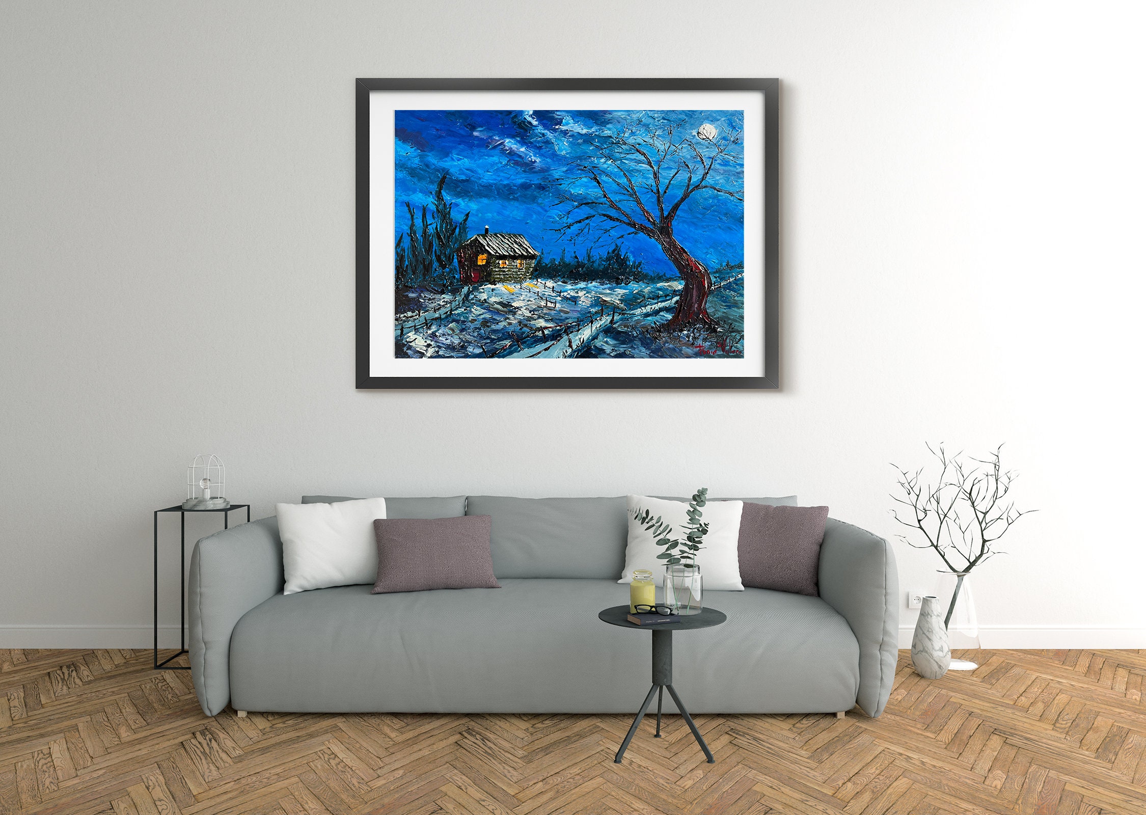 Tuscany Moonlight Painting, Nature Art, Italy, Palette Knife Oil ...