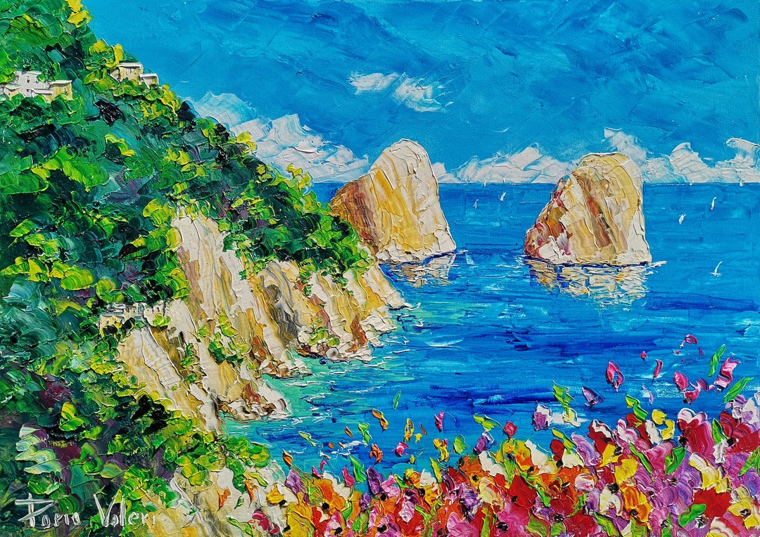 Capri, Faraglioni Capri, Amalfi Coast Italy Oil Painting on Canvas ...
