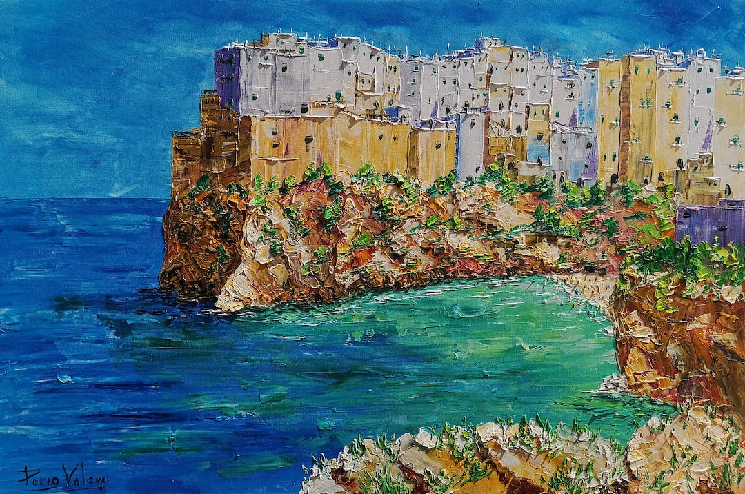Polignano a Mare, Puglia, Italy Oil Painting on Canvas, Large Painting ...