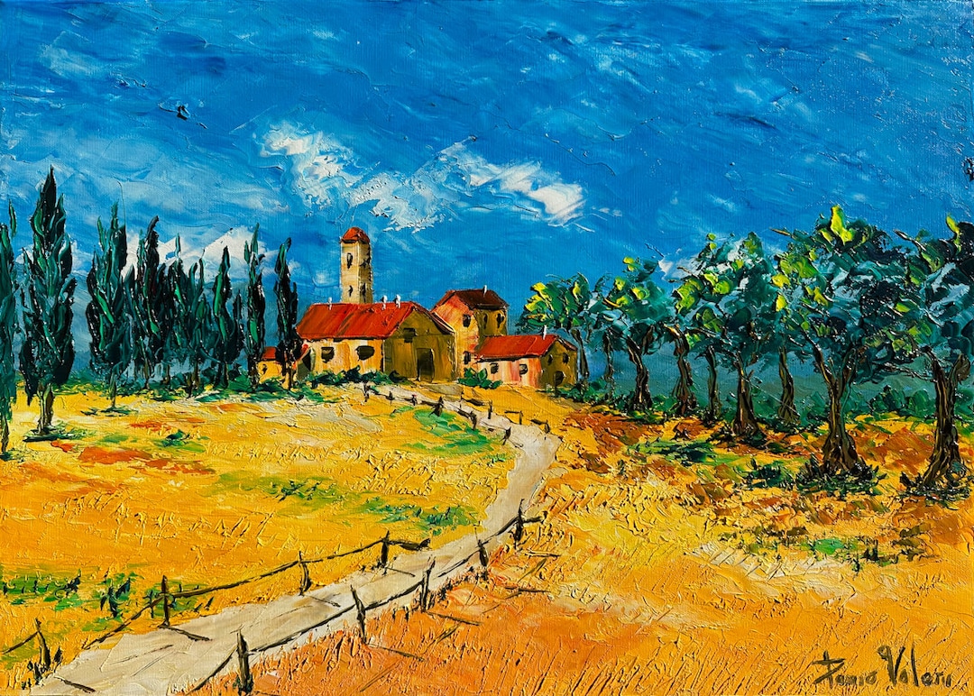 Tuscany Wheat Field Landscape, Tuscany, Italy, Oil Painting on Canvas ...