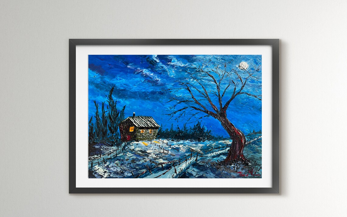 Tuscany Moonlight Painting, Nature Art, Italy, Palette Knife Oil ...