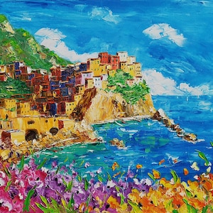 Manarola, Cinque Terre, Italy Oil Painting on Canvas, Gift, Oil on ...