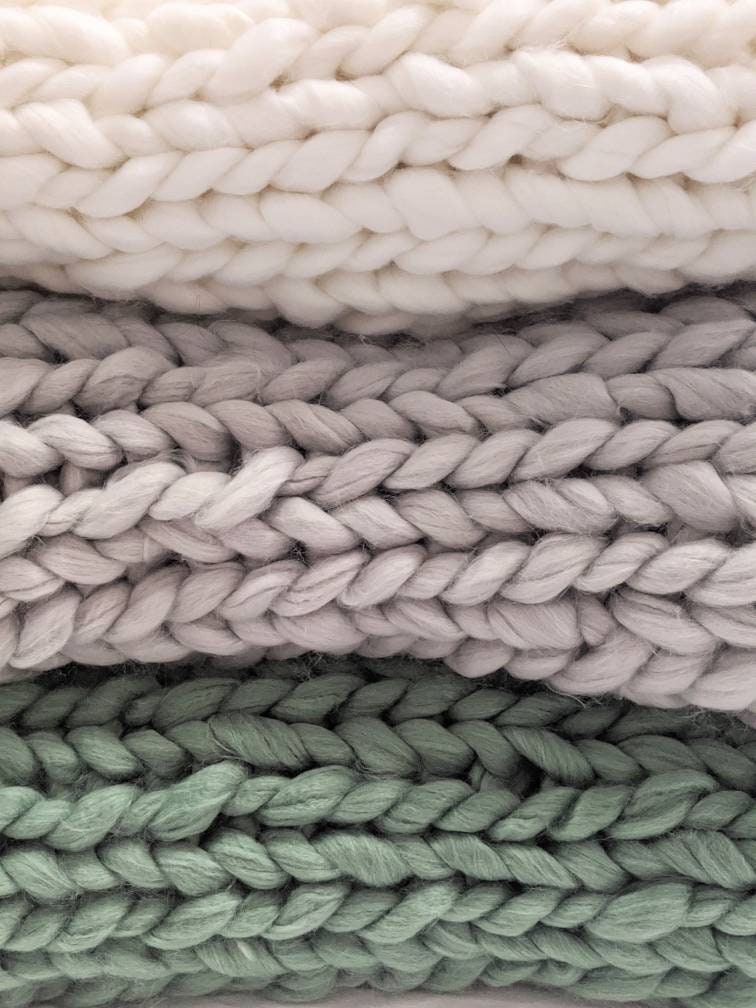 Light Grey Chunky Hand Knit Throw Blanket - Etsy