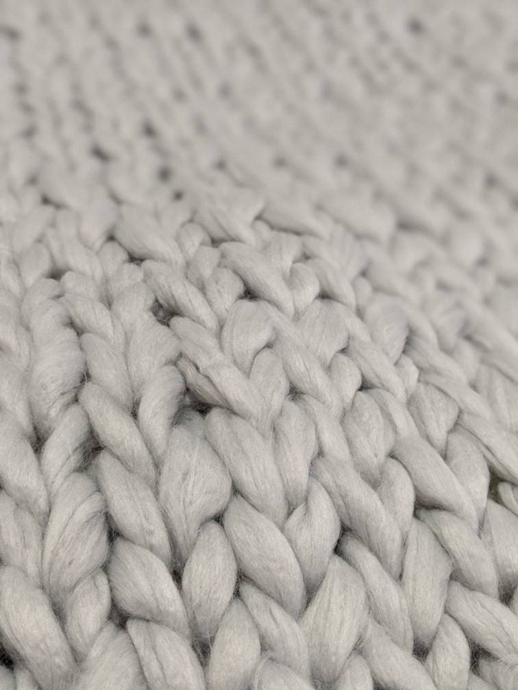 Light Grey Chunky Hand Knit Throw Blanket - Etsy