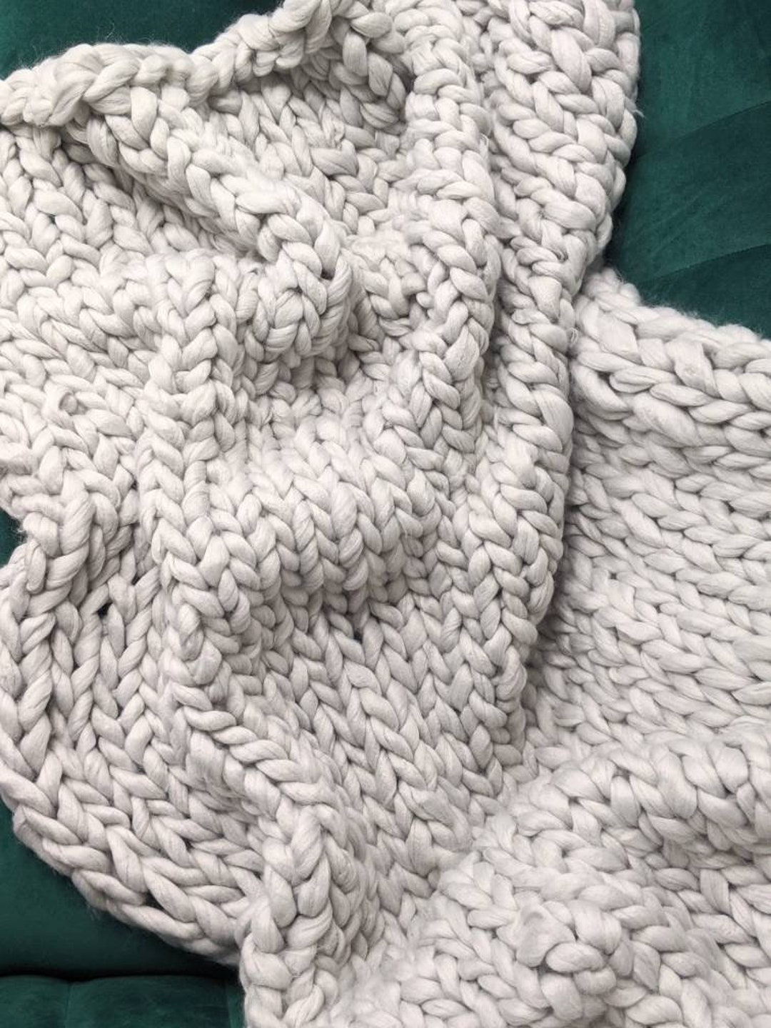 Light Grey Chunky Hand Knit Throw Blanket - Etsy