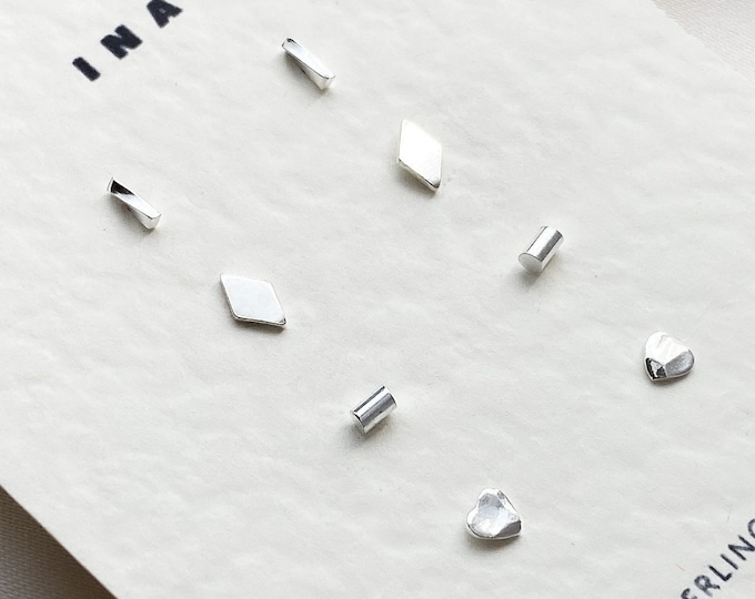 Sterling Silver Stud Earring Set , Silver Minimalist Studs , Stud ...
