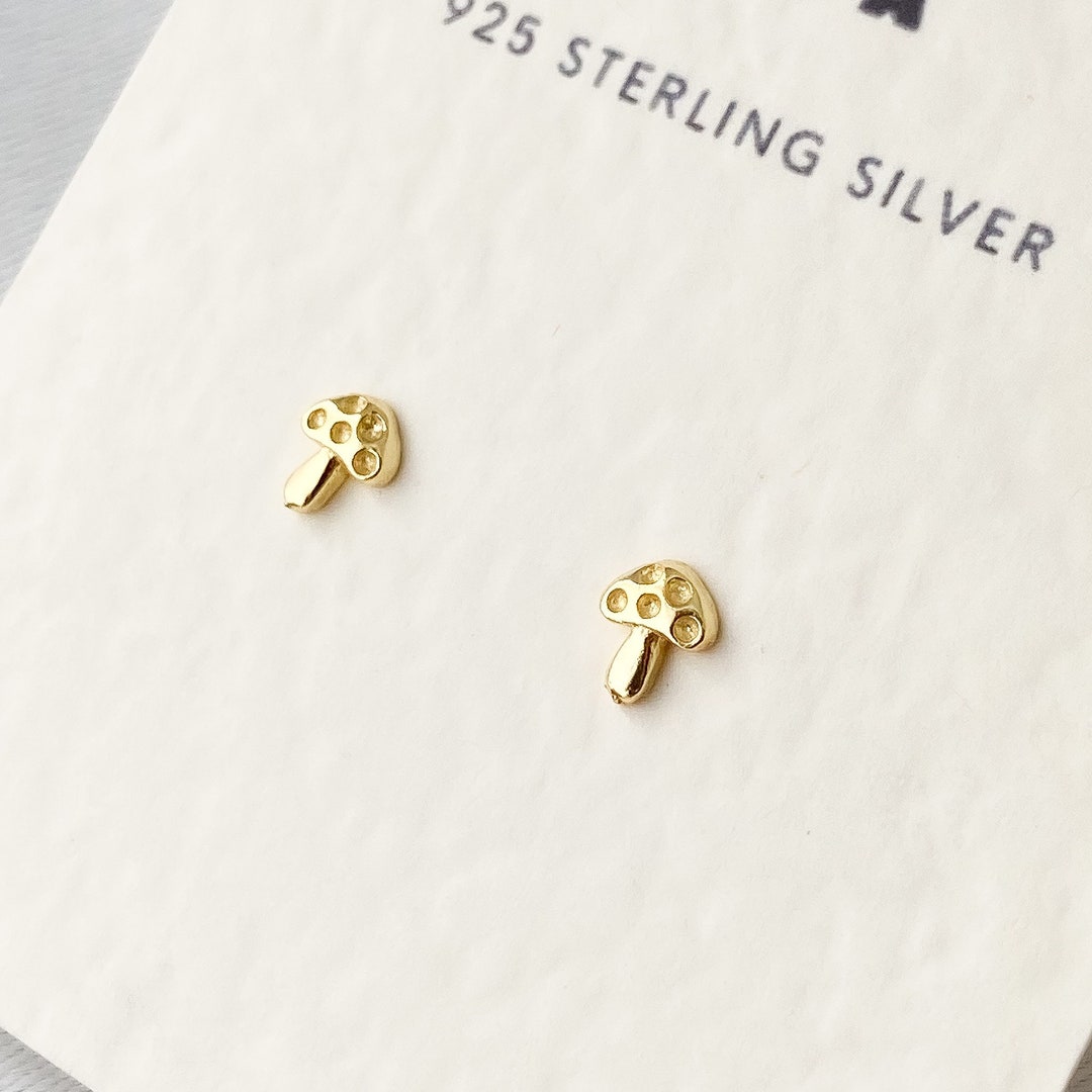 Dainty Gold Studs | Mushroom Studs | Tiny Studs | 14k Gold Earrings | Sterling Silver | Dainty ...