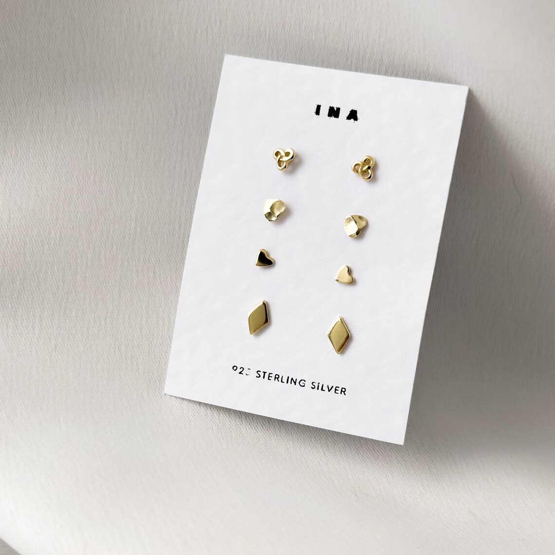 14k Tiny Gold Stud Set , Celestial Earrings Set , Sterling Silver Studs ...