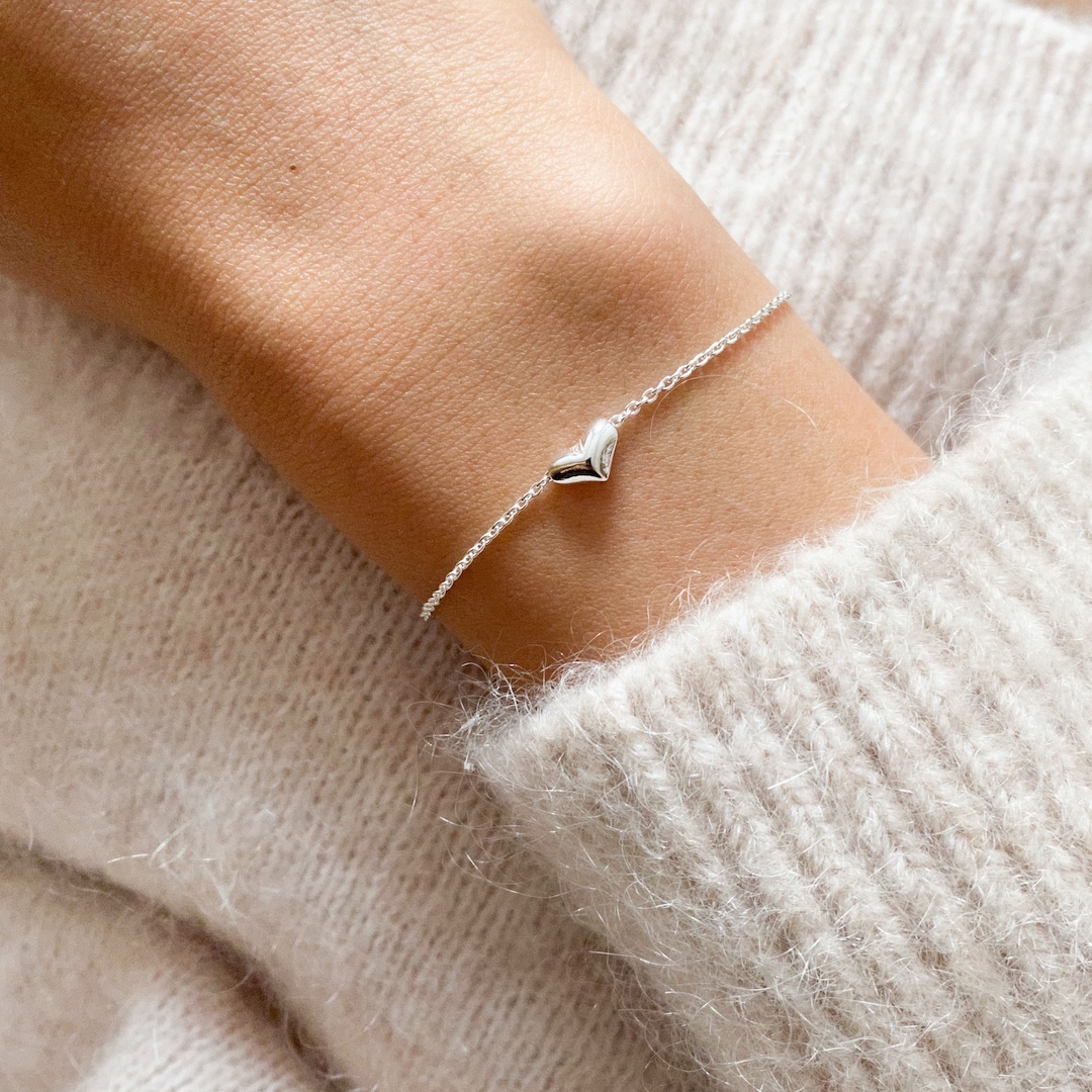Tiny Silver Heart Bracelet , Sterling Silver Heart Bracelet , Dainty ...