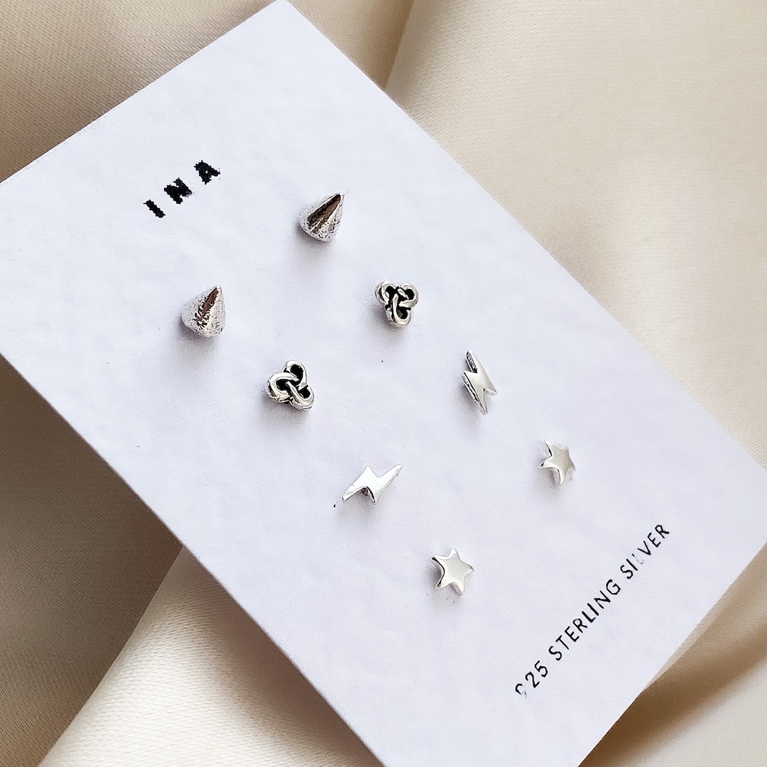 Sterling Silver Stud Earring Set , Silver Minimalist Studs , Stud ...