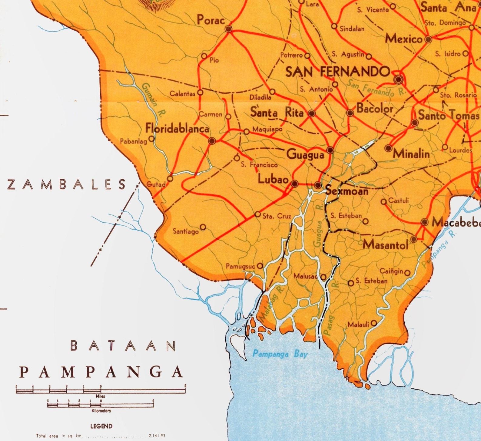 1959 Vintage Map of Pampanga Province, Philippines - 11 X 14 Inch High ...