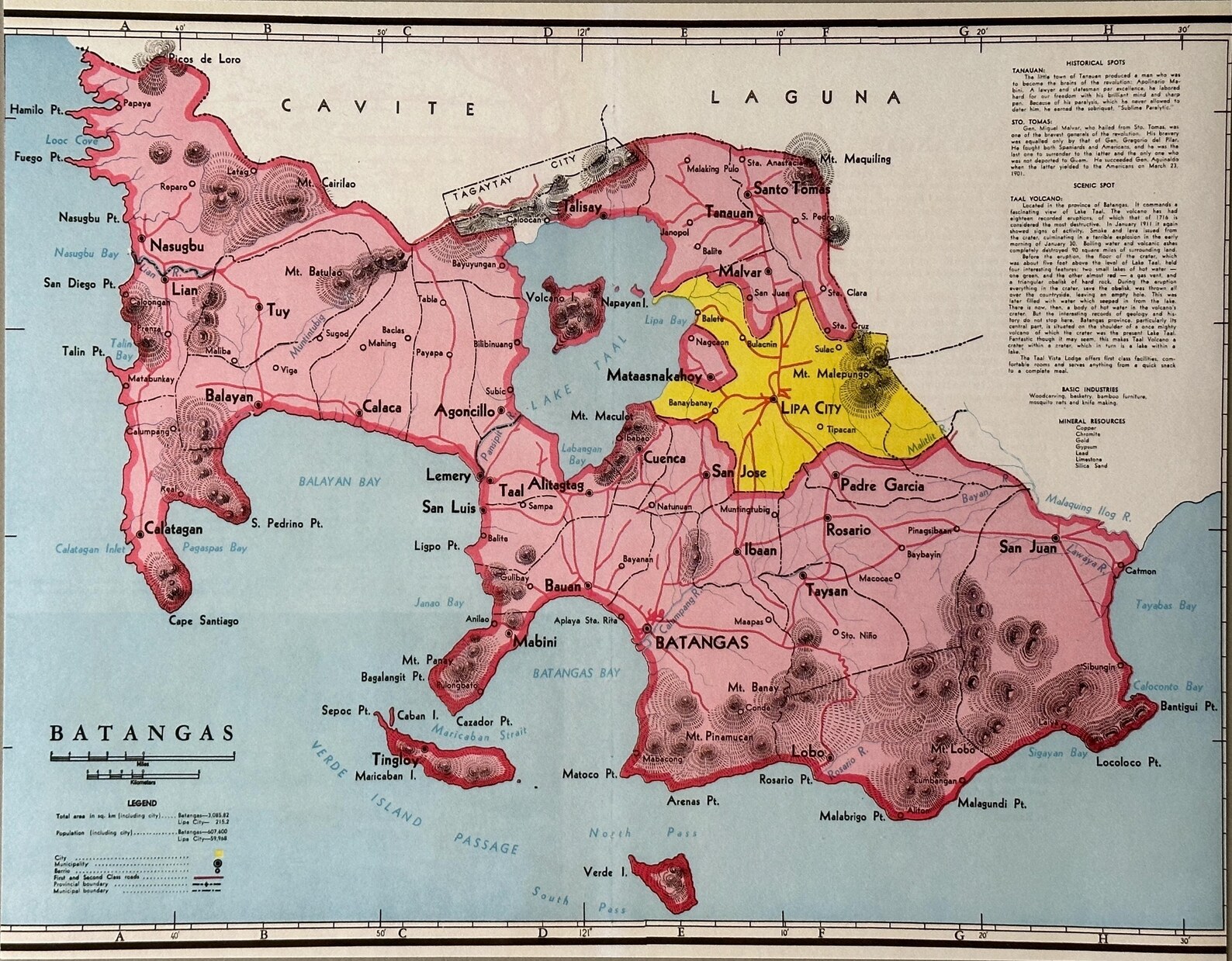1959 Vintage Map of Batangas Province, Philippines - 11 X 14 Inch High ...
