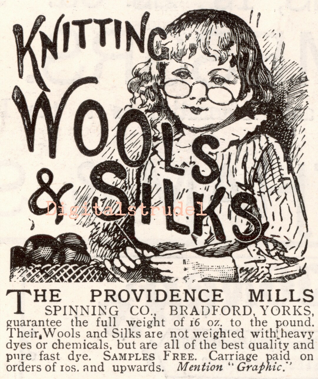 Rare Antique Advertisement for Knitting Wool and Silks - From 1889 ...