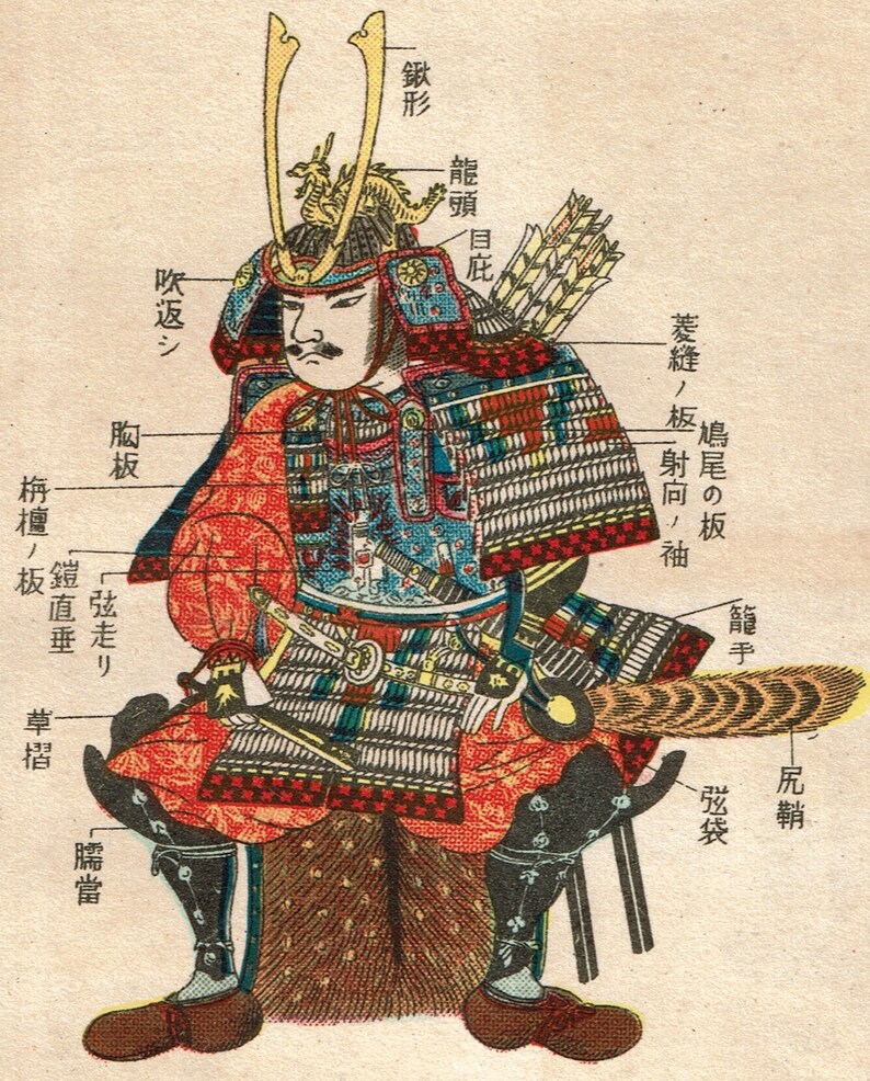 Antique Japanese Print of Samurai - DIY Samurai - Published 1927 ...