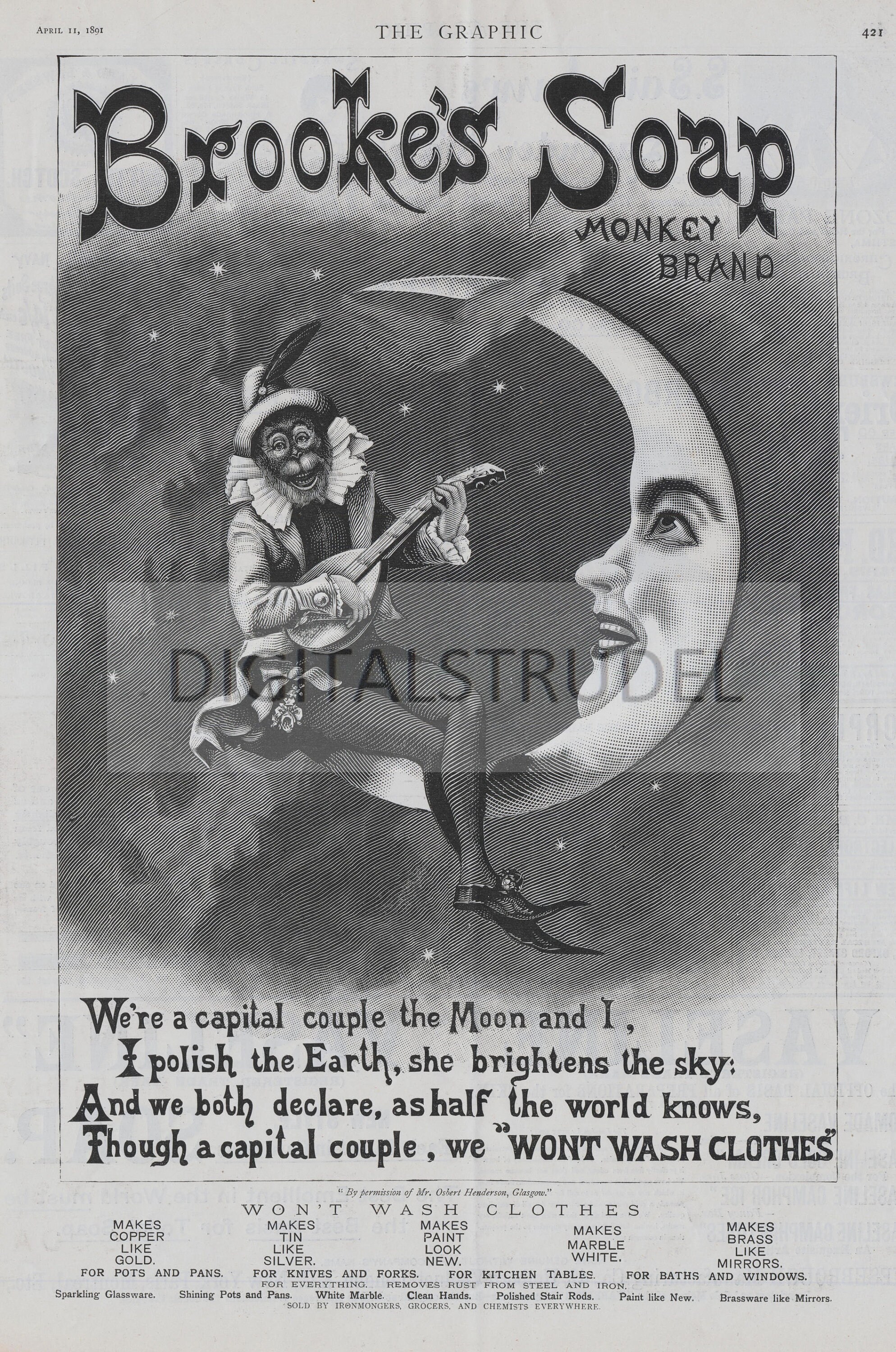 1891 Antique Victorian Advertisement for Brooke's Soap - the Moon and I ...