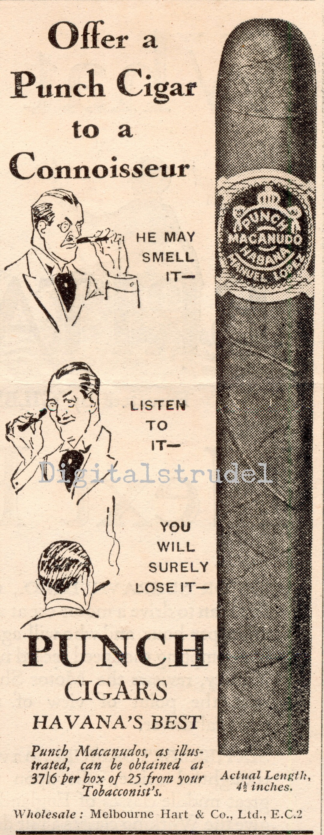 Antique Advertisement for Punch Cigars - From 1928 - DIGITAL DOWNLOAD ...