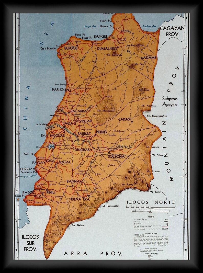 1959 Vintage Map of Ilocos Norte Province, Philippines - 11 X 14 Inch ...