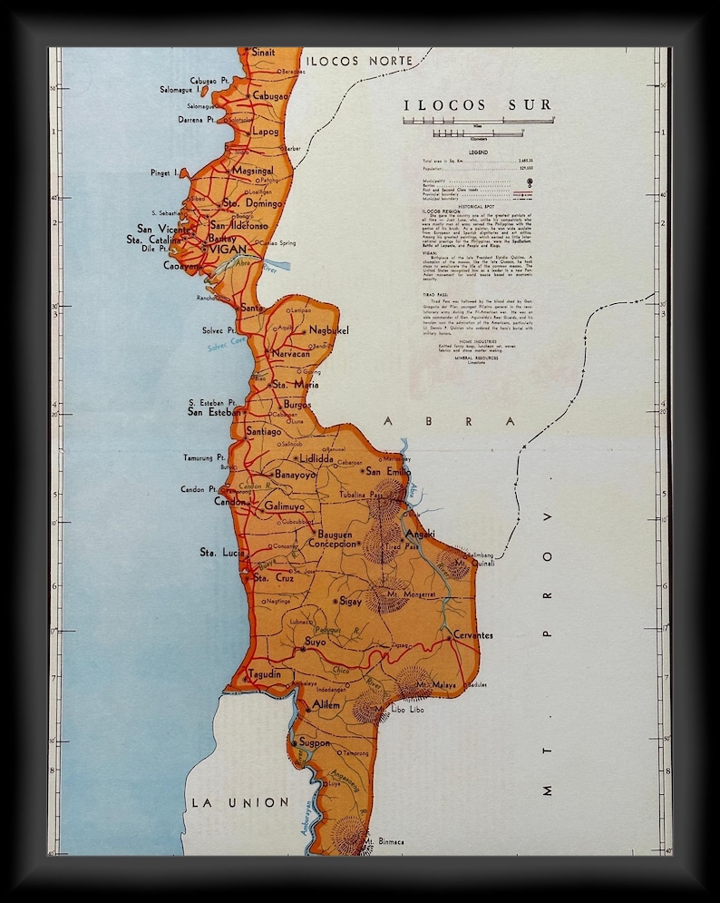1959 Vintage Map of Ilocos Sur Province, Philippines - 11 X 14 Inch ...