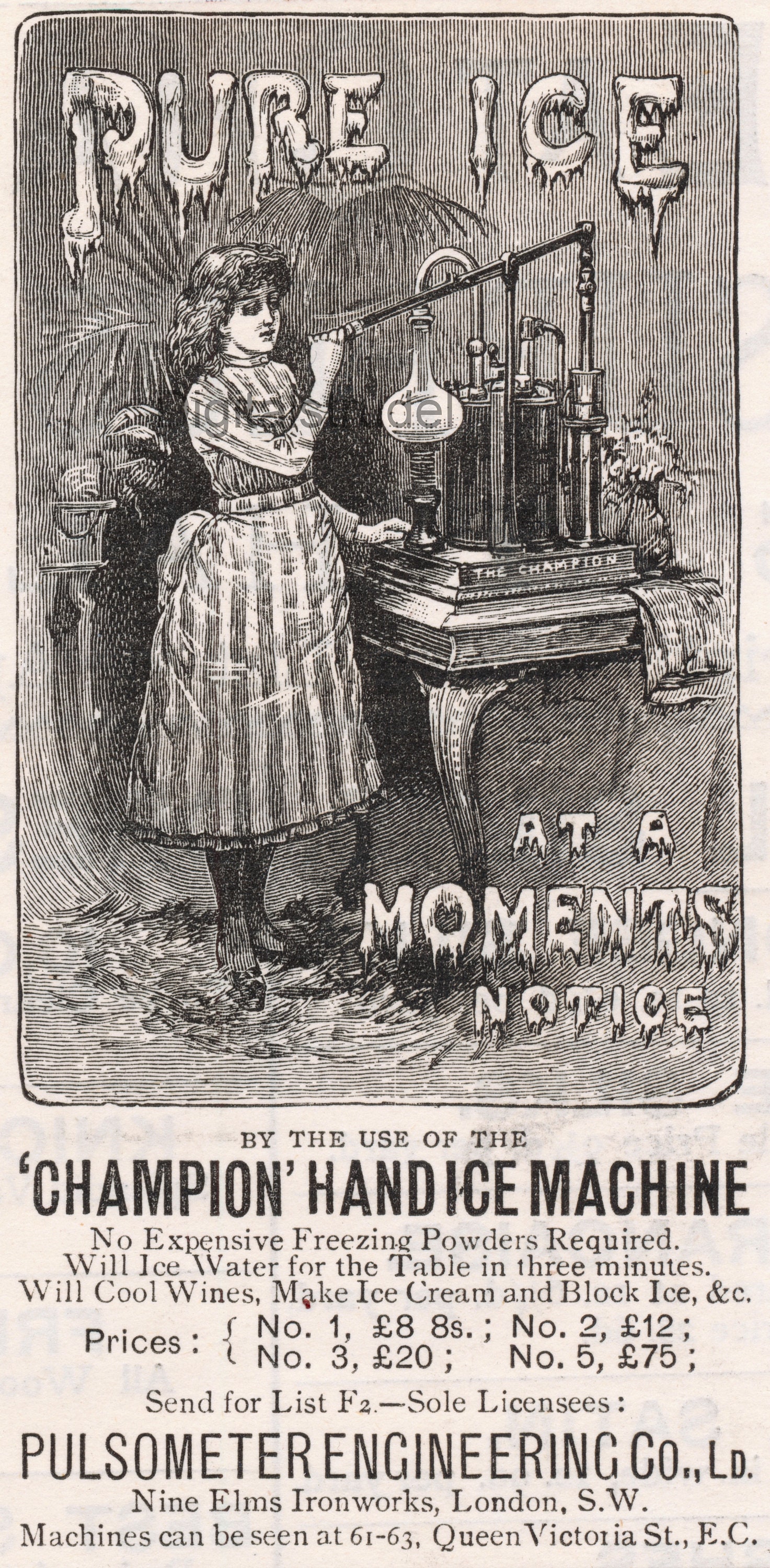 Rare Antique Advertisement for the Champion Hand Ice Machine - Pure Ice ...
