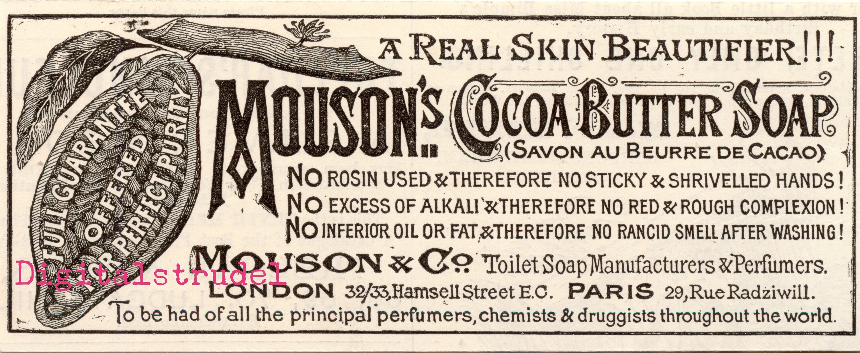 Rare Antique Advertisement for Mouson's Cocoa Butter Soap - Skin Care ...