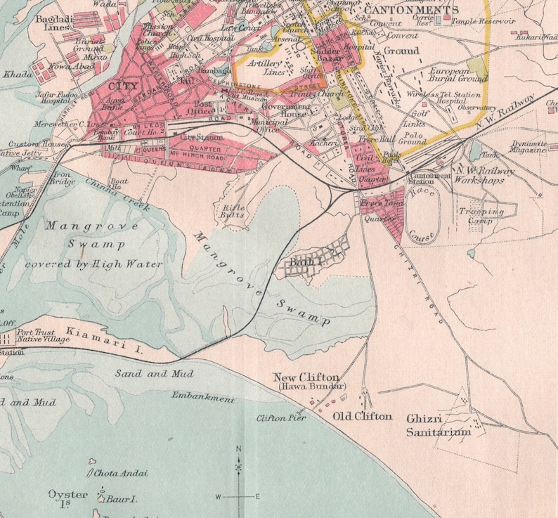 Vintage Map of Karachi and Environs, India - Pakistan - 1924 City Map ...