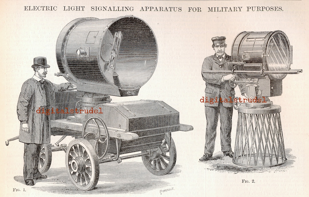 Antique Print of Electric Light Signalling Apparatus for the Military ...