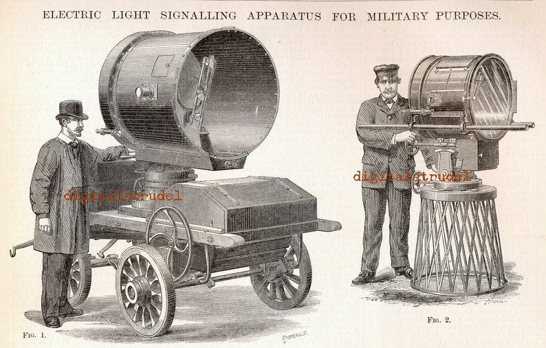 Antique Print of Electric Light Signalling Apparatus for the Military ...