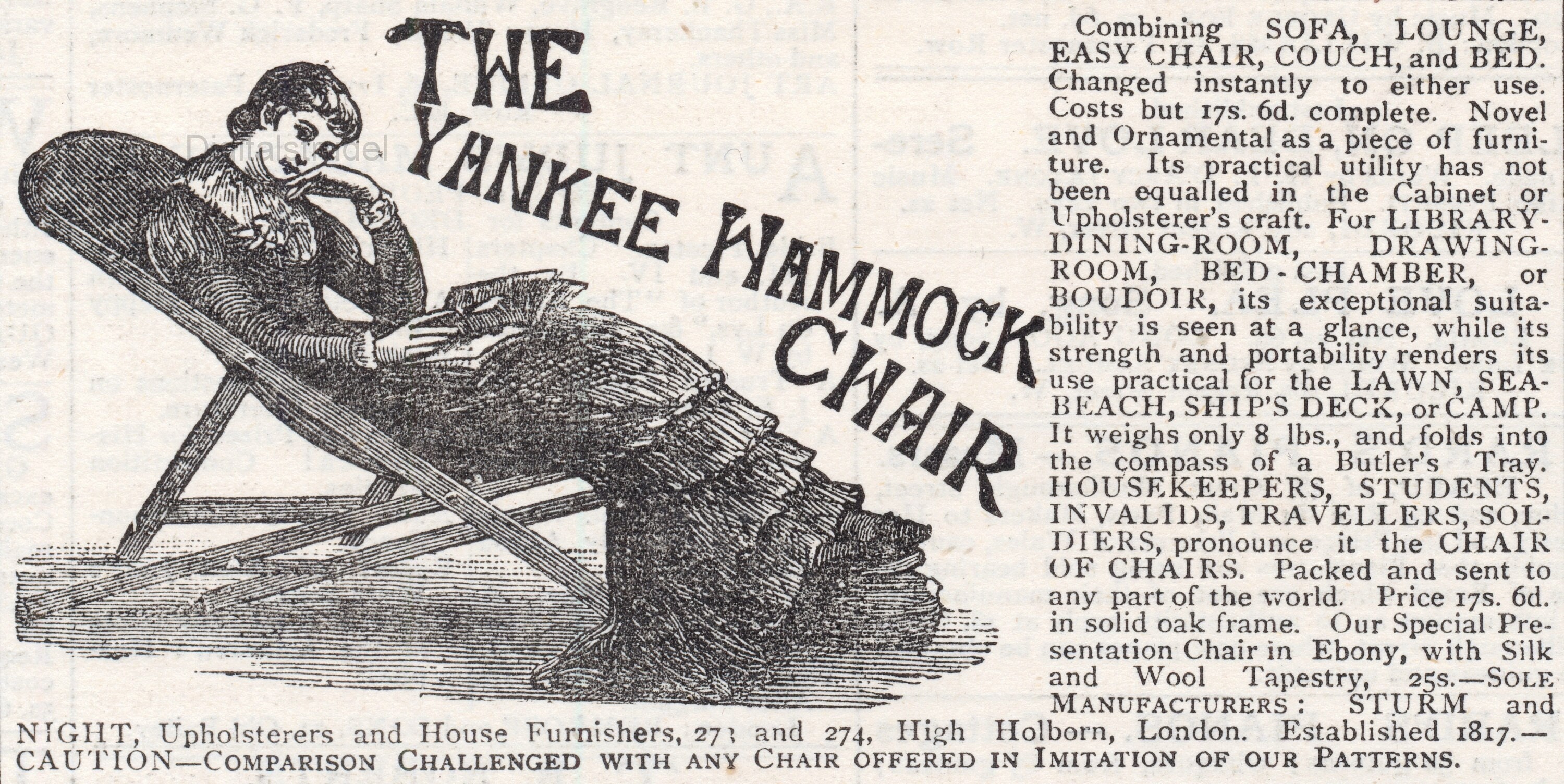 Antique Victorian Advertisement for the Yankee Hammock Chair - DIGITAL ...