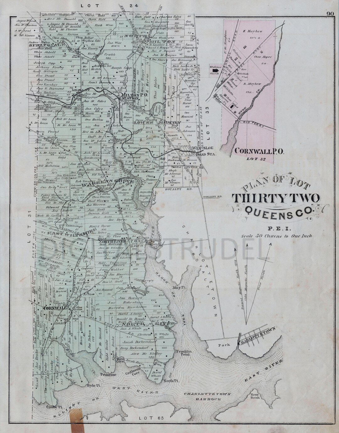 1880 Antique Map of Prince Edward Island - Lot 32 - Queens County ...