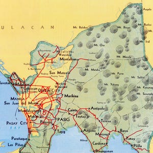 1959 Vintage Map of Rizal Province, Philippines - 11 X 14 Inch High ...