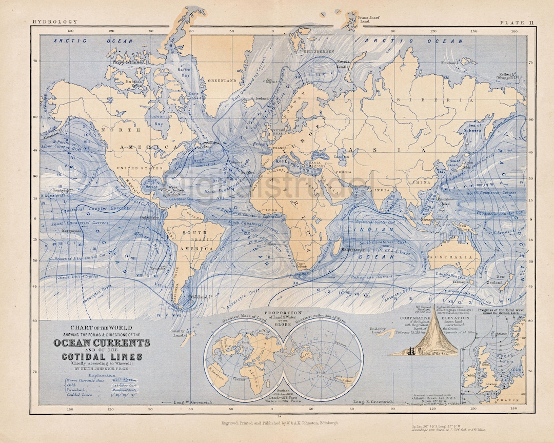 Antique Map of Ocean Currents - DIGITAL DOWNLOAD - Etsy