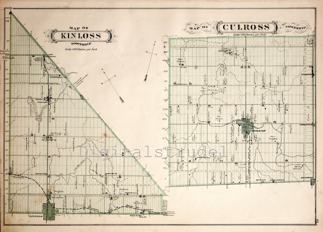 Antique Map of Kinloss and Culross Township, Ontario - DIGITAL DOWNLOAD ...