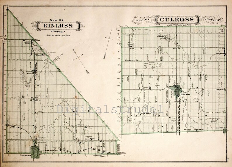 Antique Map of Kinloss and Culross Township, Ontario - DIGITAL DOWNLOAD ...