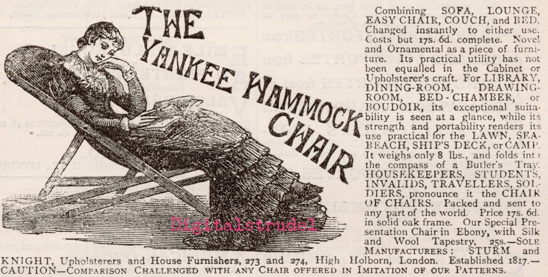 Rare Antique Advertisement for the Yankee Hammock Chair - Ad From 1882 ...