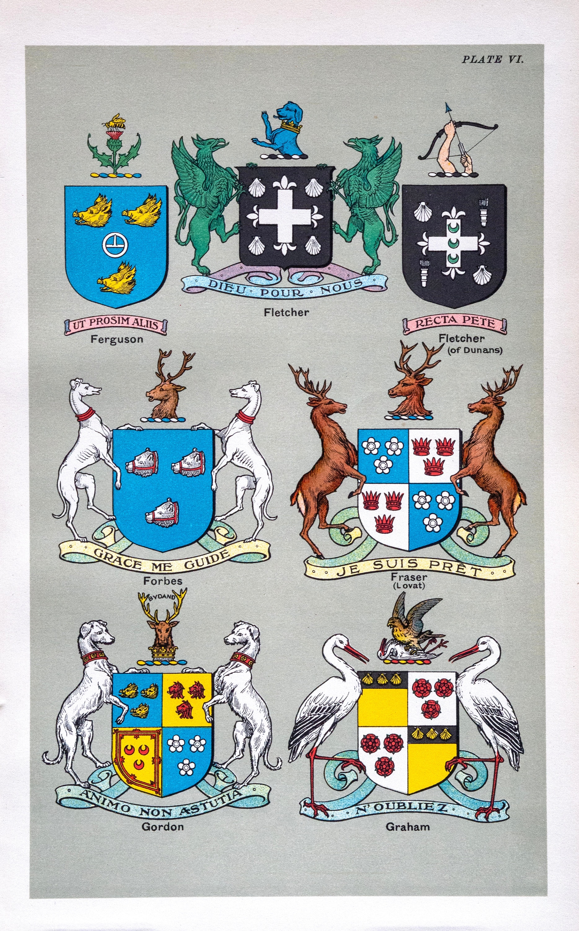 Antique Scottish Coats of Arms. 1906 Print - Ferguson - Fletcher ...