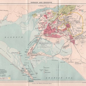 Vintage Map of Karachi and Environs, India - Pakistan - 1924 City Map ...