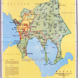 1959 Vintage Map of Rizal Province, Philippines - 11 X 14 Inch High ...