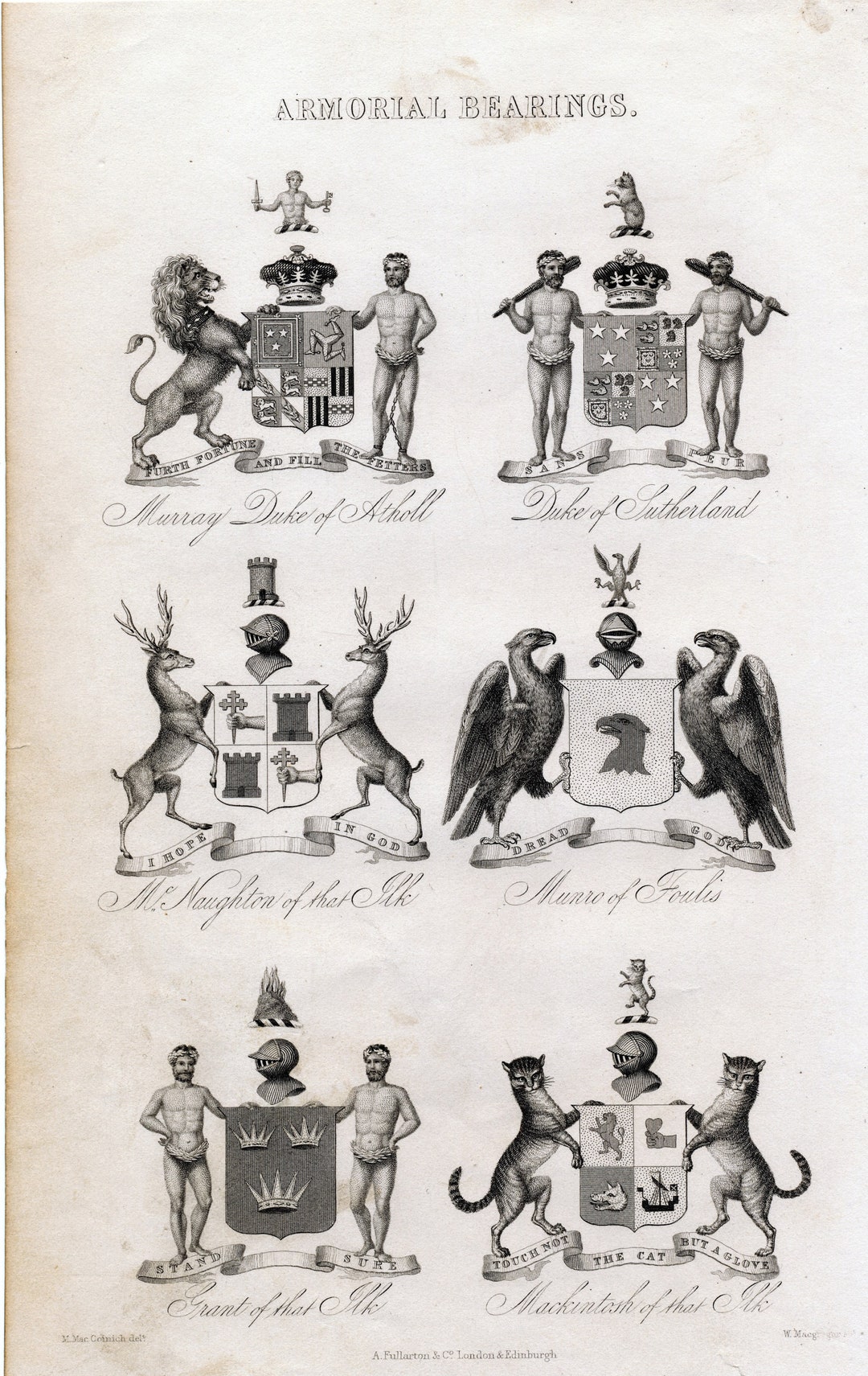 Antique Scottish Armorial Bearings. 1860 Print - Murray - Sutherland ...