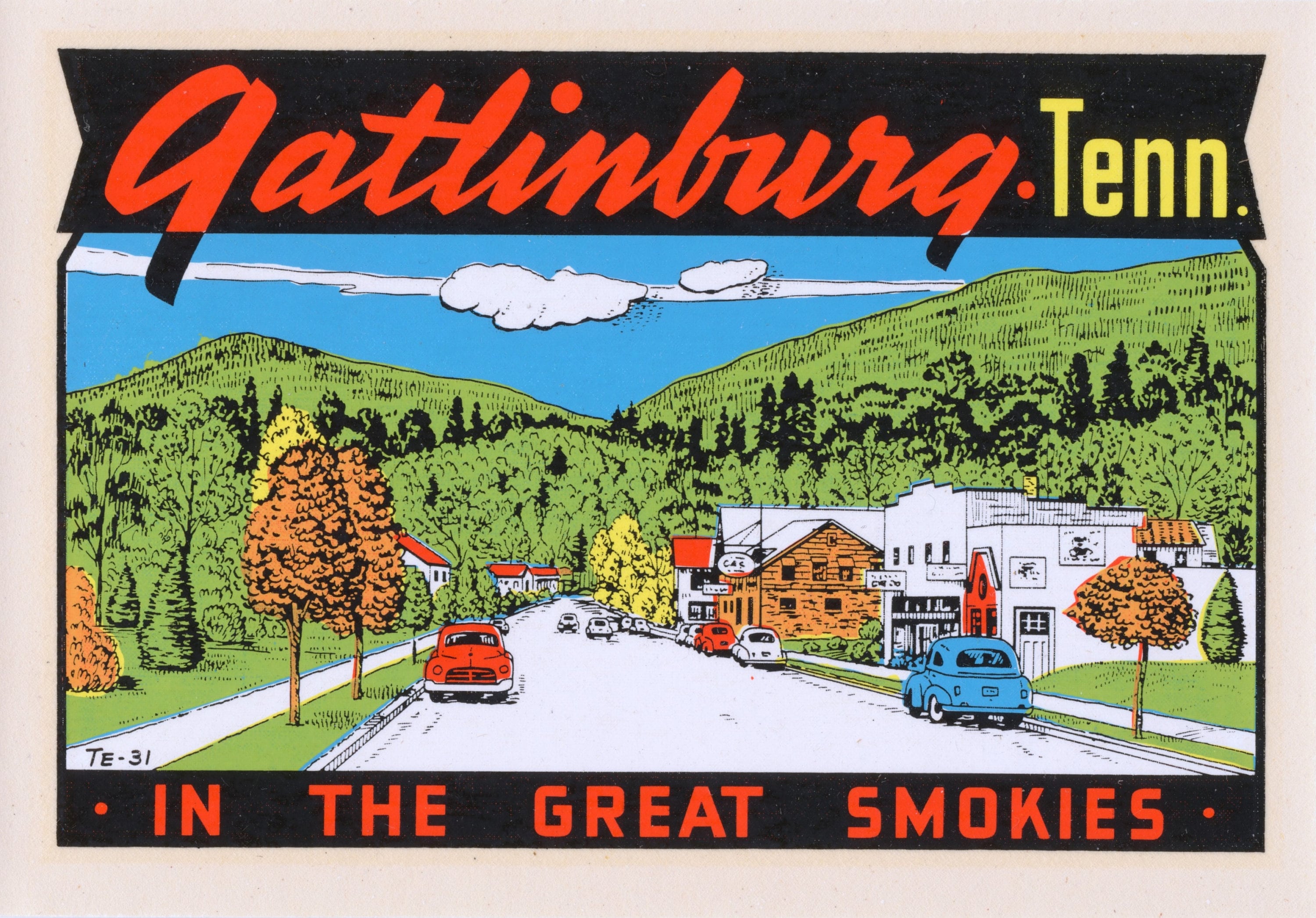 1950s Vintage Decal of the Land of Gatlinburg, Tennessee, in the Great ...