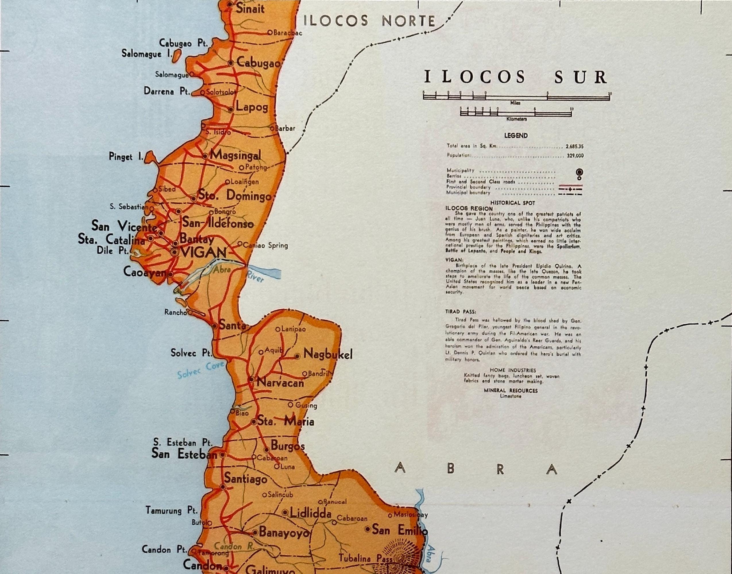 1959 Vintage Map of Ilocos Sur Province, Philippines - 11 X 14 Inch ...