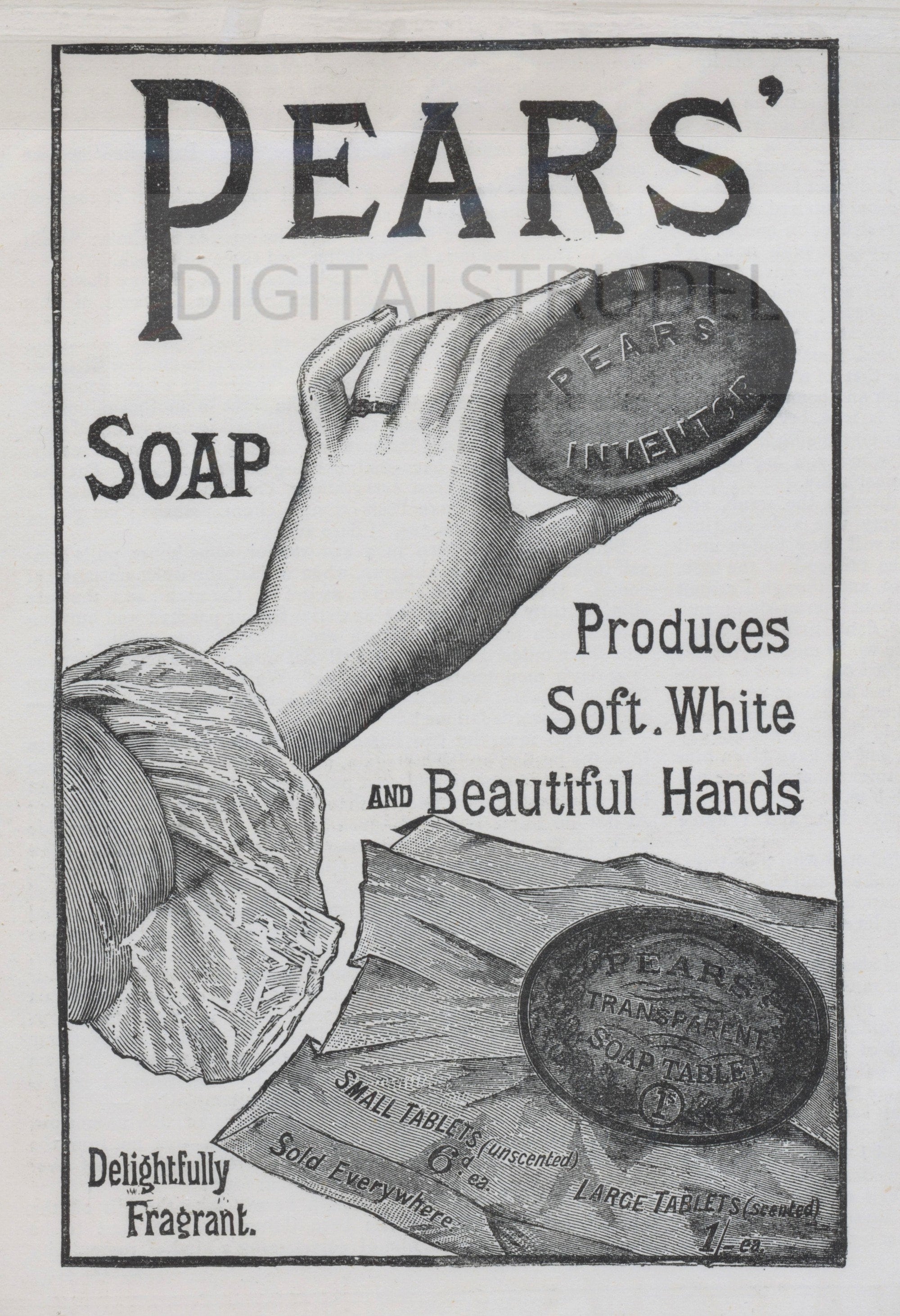 1889 Antique Victorian Advertisement - Pears Soap - Produces Soft ...