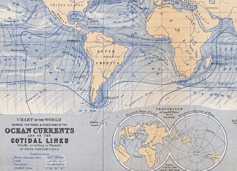 Antique Map of Ocean Currents - DIGITAL DOWNLOAD - Etsy